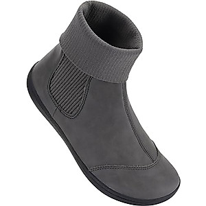 WHITIN Women's Wide Barefoot Chelsea Boots Mid-Calf Minimalist Bootie Zero Drop Flat Size 9 Pull-On Cowboy Cowgirl Leather Flat Shoes Fashion Grey 40