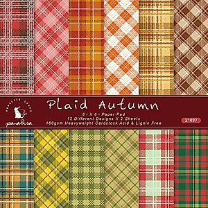 24 Sheet 6"X6" Vintage Colorful Plaid Patterns Decorative Craft Paper Pad, 160GSM Junk Journal Single-Sided Scrapbook Paper, Scrapbooking Card Making Album Supplies