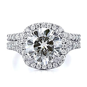 Kobelli Round G-H Moissanite Cushion Halo Bridal Wedding Set 4 CTW 14k White Gold, 7.5