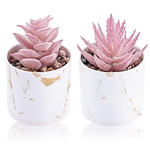 Der Rose Set of 2 Succulents Plants Artificial Mini Fake Succulents Plants for Office Desk Accessories for Women Pink Home Decor