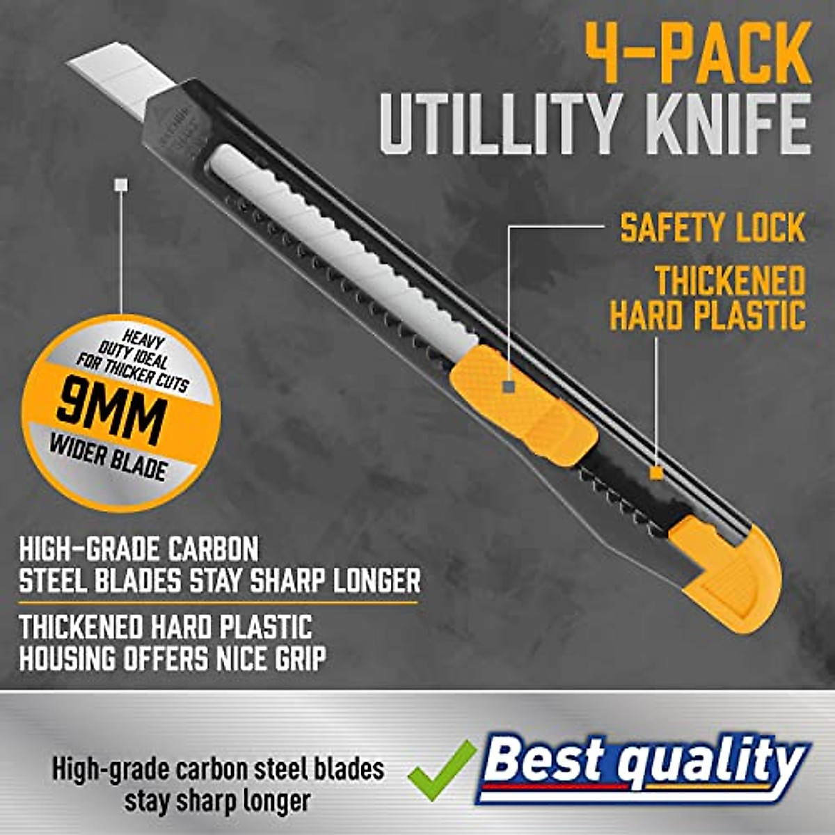 Amartisan 14-Piece Retractable Box Cutter, Utility Knifes for Boxes, Cartons, Cardboard Cutting, 18mm & 9mm Wide Blade Cutter, Very Suitable for Office and Home Use.