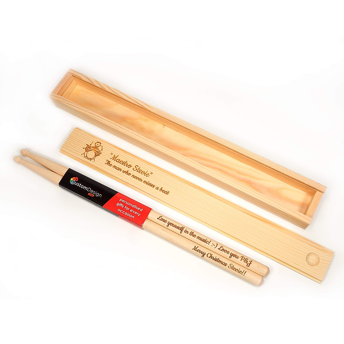 Personalized Custom Drum Sticks + Optional Gift Box - 5A Size | Design A Truly Unique Present | Laser Engraved