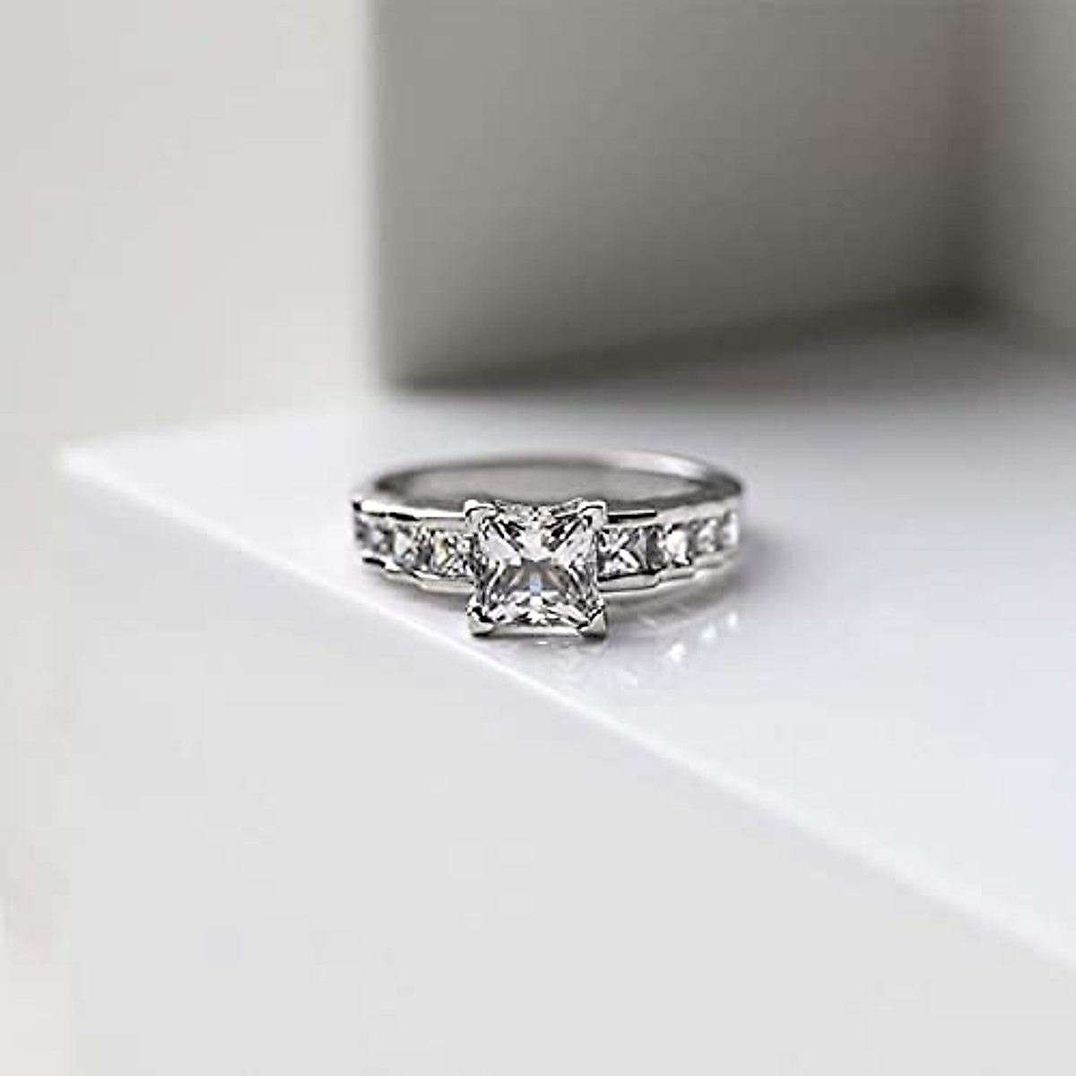 VINSON Cinderella Staircase Princess Cut 3 Ct VVS1 Clarity Colorless Moissanite Diamond 925 Sterling Silver Promise Engagement Wedding Ring for Women (6)