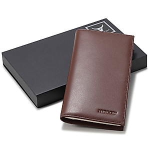 HISCOW Soft Leather Checkbook Cover & Card Holder with Divider - Italian Calfskin (Brown)