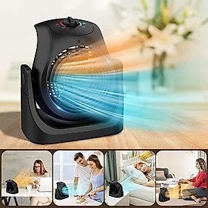 LifePlus 2 in 1 Heater Fan Combo, Portable Cooling Desk Fan, Air Circulator Fan 45° Tilt, 2 Wind Speeds, 1500W Overheat Protection Personal Small Floor for Home Office Black