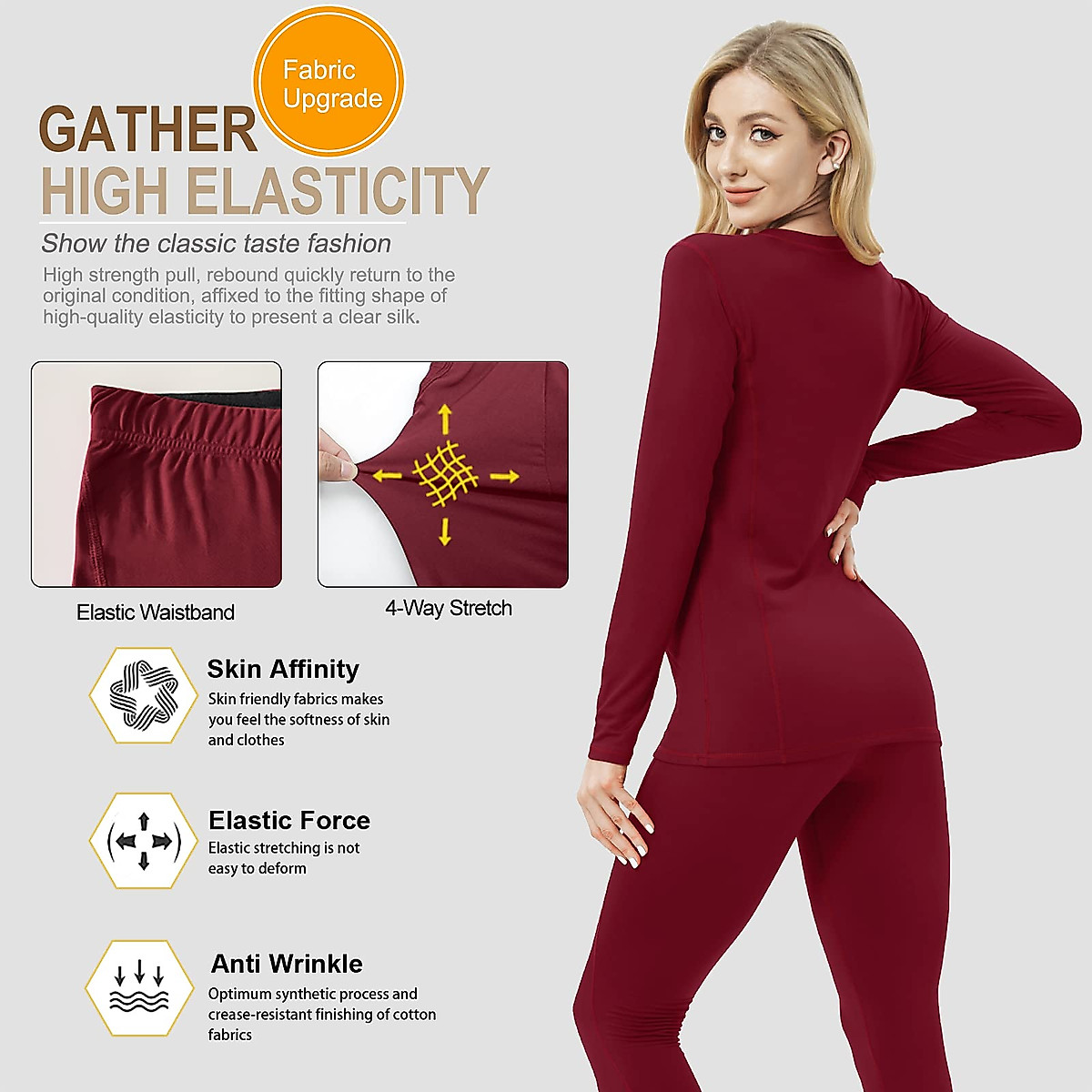 MeetHoo Women's Thermal Winter Warm Base Layer Compression Sets Fleece Lined Long Johns Underwear, Red, XX-Large