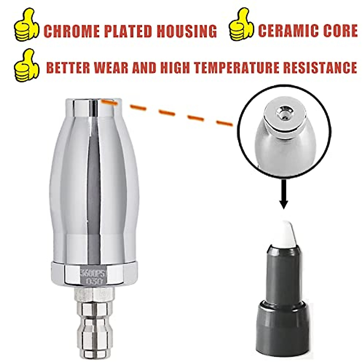 Raincovo Turbo Nozzle for Pressure Washer, Rotating Nozzle for Hot and Cold Water, 1/4 Inch Quick Connect, Orifice 3.0, 3600 PSI