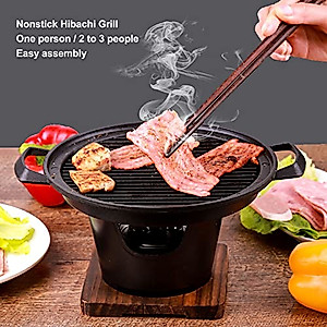 Hibachi Grill Smokeless Tabletop Portable Grill Wooden Frame Aluminium Alloy Easy Assembly Stove Base Barbecue Pot Professional Charcoal Grill for Camping Home Barbecue