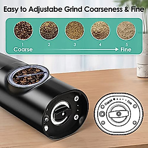 Electric Salt and Pepper Grinder Set Rechargeable, Automatic Salt and Pepper Grinder Set, Light up Salt and Pepper Shakers Set Adjustable Coarseness One Handed Opperation, Black(2 Pack)