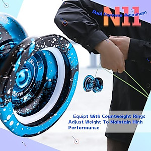 MAGICYOYO N11 Yoyo Professional Unresponsive yoyo for Adults, Dual Metal Yoyo for Beginner, Pro Yoyo with 12 Yoyo Strings, Yoyo Case Bag, Responsive Yoyo Bearing Kit (Black Blue Silver)