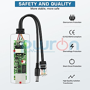 PwrON Active POE Splitter Adapter, 48V to 12V, IEEE 802.3af Compliant, 10/100Mbps up to 100 Meters for Surveillance Camera, Wireless Access Point and VoIP Phone