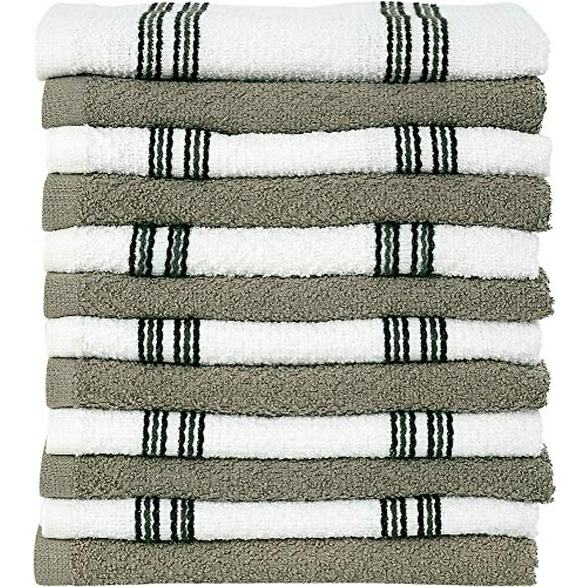 Bliss Casa Kitchen Towels and Dish Cloth Set (12 Pack, 15 x 25 Inch) – 100% Cotton Dish Towels for Kitchen Soft and Highly Absorbent – Tea Towels and Bar Towels for Daily Use (Stripe, Grey)