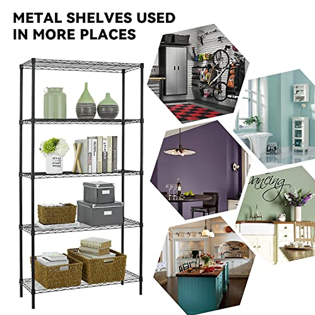 Wire Shelving Unit, 5 Shelf Metal Storage Rack NSF Certified Storage Rack 36" W x 14" D x 72" H 1250Lbs Capacity Garage Shelving Adjustable Heavy Duty Metal 5 Tier Metal Shelving Unit (Black)