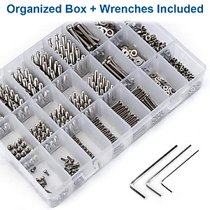 MMOBIEL Stainless Steel Screws Nuts 1080 Pcs - M2 M3 M4 - Hex Socket Assortment Kit - Head Cap Screws Nuts and Washers - Precise Metric Screws - Incl. Wrenches