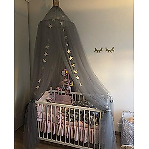 OldPAPA Bed Canopy for girls - Princess Bed Canopy Mosquito Net Nursery Play Room Decor Dome Premium Yarn Netting Curtains Baby Game Dream Castle, Grey
