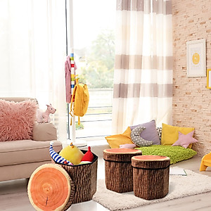 CHEFAN Fruit Storage Stool Ottoman,Tree Stump Stool, Cute Folding Storage Toy Box, Collapsible Storage Seat Chest, Wood Stump Organizer Stool for Toy, Cloth and Kids