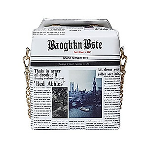 KUANG! Women Novelty Newspaper Evening Handbag Clutch Square Box Bag Envelope Purse Chain Shoulder Bag for Ladies