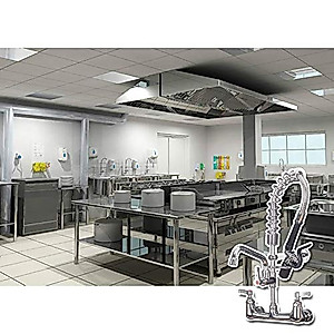 JZBRAIN Commercial Sink Faucet with Sprayer 21" Height 8 Inch Center Solid Brass Construction & Polished Chrome Wall Mount Commercial Kitchen Faucet with 8" Swing Spout for 1 or 2 Compartment Sink