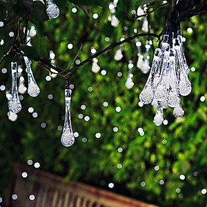 Icicle Solar String Lights, 24.6ft Solar Outdoor Lights with 40 Waterproof LED, 8 Modes Waterdrop Decoration Lights for Garden, Patio, Lawn, Gazebo, Fence, Wedding, Holiday, Party (White)