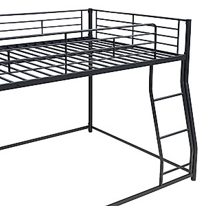 Harper & Bright Designs Full XL Over Queen Bunk Beds, Heavy-Duty Metal Floor Bunk Bed Frame with Ladder for Kids Boys Girls Teens,Black