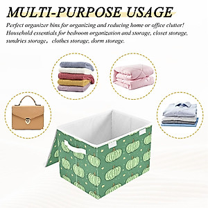 DALAWU Containers Baskets with Lids Green Pumpkin Fabric Foldable Storage Bins Organizer with Lid Collapsible Storage Boxes for Home Bedroom Closet Office