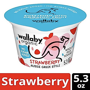 Wallaby Organic Aussie Greek Yogurt, No Sugar Added, Strawberry, 5.3 oz. USDA Organic