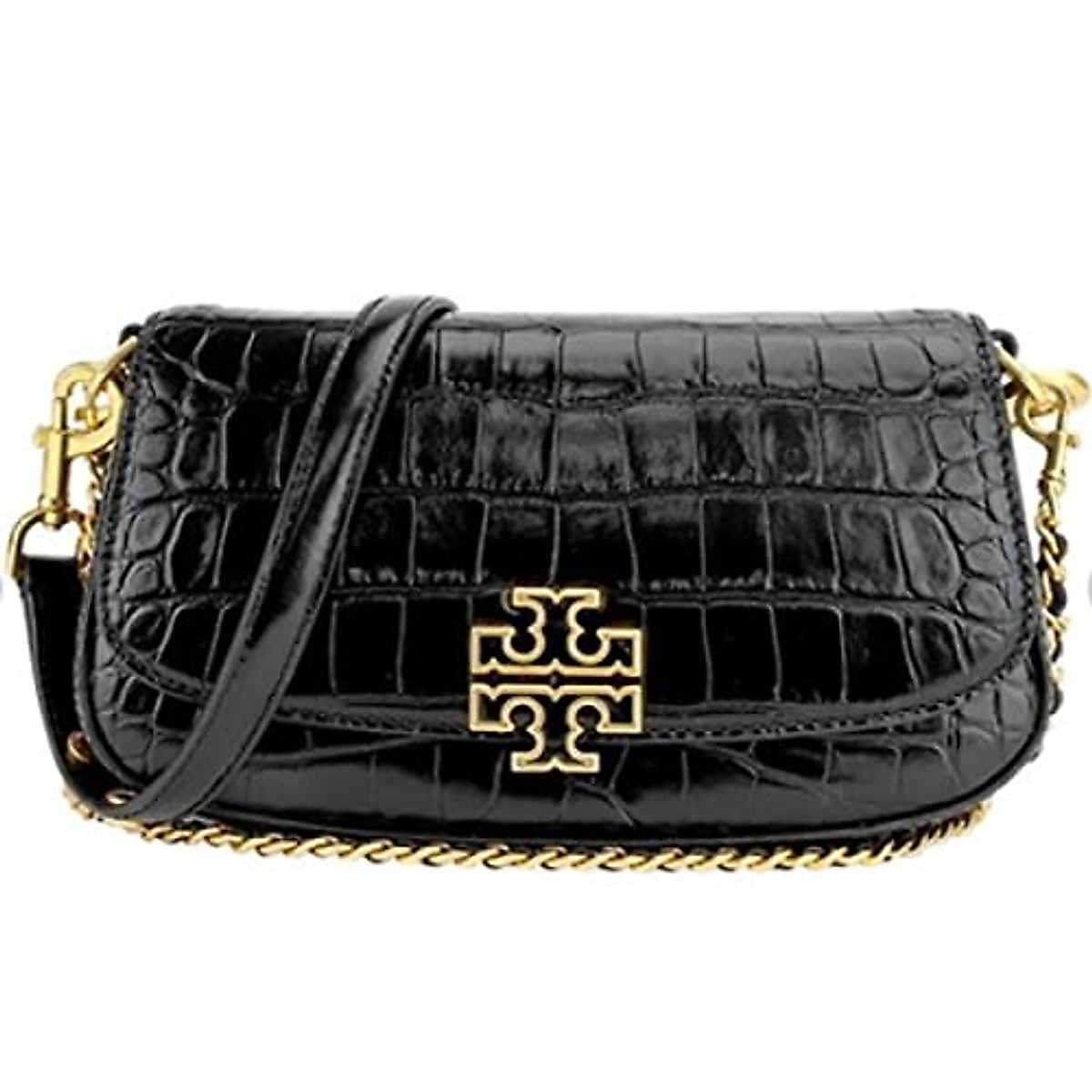 Tory Burch 141015 Britten Black With Gold Hardware Embossed Convertible Crossbody Women's Bag