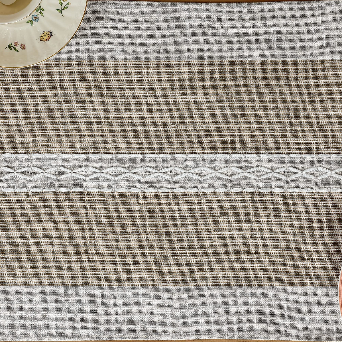 Farmhouse Braided Striped Table Runner Rustic Embroidery Coffee Table Runners for Decorations Weddings Holiday Brown 13x36inch
