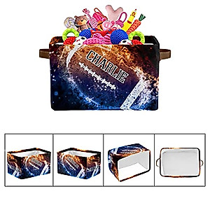 Space Football Personalized Storage Basket ,Custom Storage Bins Cubes Organizer with Handle for Bedroom Wardrobe,Nursery,Basket 2 Pack