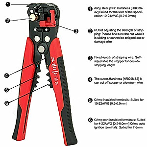 Wire Stripper Tool - 3 in 1 Self-Adjusting Wire Stripper Cutter, Wire Crimping Tool Wire Pliers for Wire Stripping,Cutting,Crimping 10-24 AWG (0.2~6.0mm²)