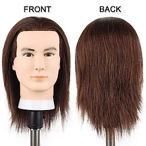 Newshair Male Mannequin Head with 100% Human Hair Haircut Training Head with Thick Hair Hairdresser Manikin Head Doll Head for Hair Styling and Practice Handsome Face Adult Head Size (8-10Inch 3B#)