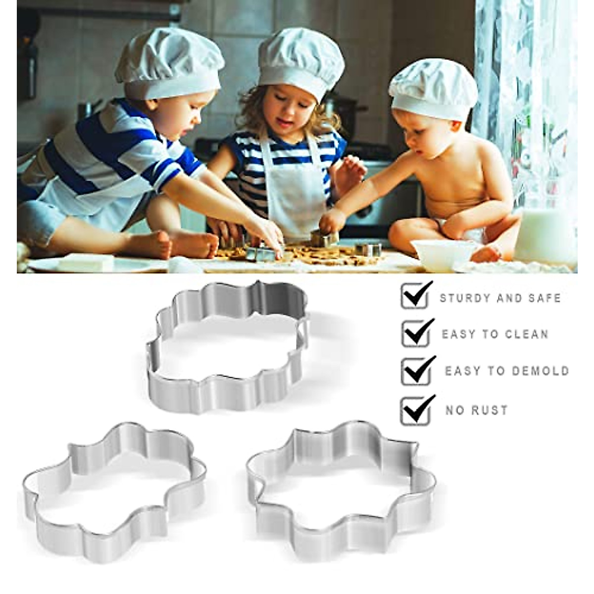 Stainless Steel Plaque Frame Pastry Biscuit Cookie Cutter Cake Fondant Pancake Cutters Mold Pack of 3