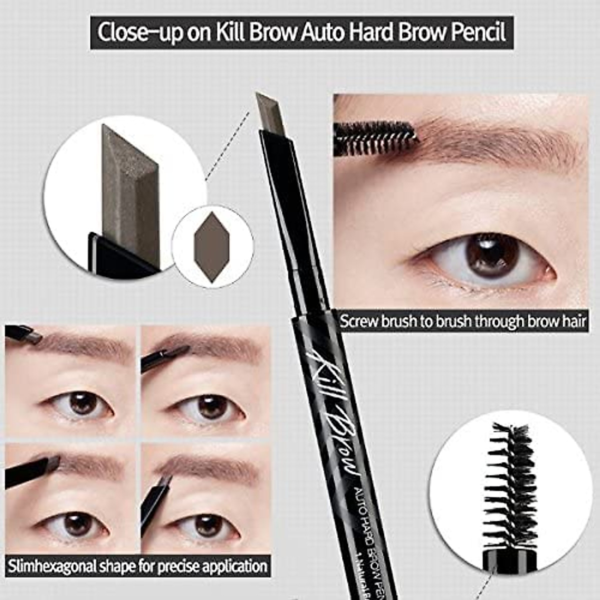 CLIO Kill Brow Auto Hard Eyebrow Pencil | Dual-End, Long Lasting, Waterproof, Smudge-Resistant, Spoolie Brush, Sharpener | Natural Brown (#01)