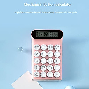 QONIA Retro Calculator Mechanical Keyboard Portable Computer 10 Digit LCD Display Financial Office Fashion Calculator-Pink