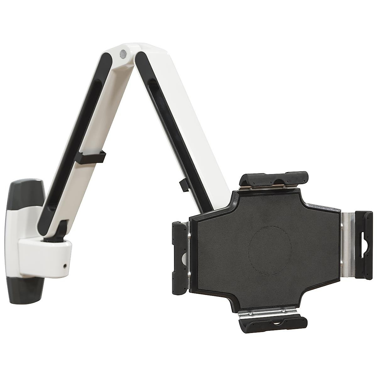 Displays2go, Extendable Wall Mounted Tablet Mount, Aluminum Construction – White, Black (IPROFLXWDA)