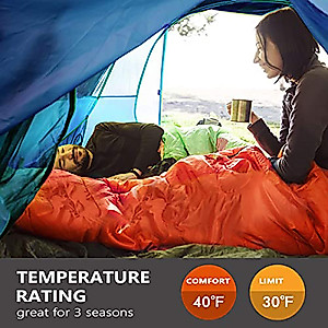 Pacific Pass 30F Synthetic Sleeping Bag with Compression Stuff Sack - Adult Size - Orange