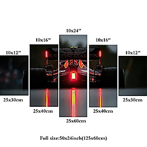 Red Bull F1 HD Printed Car Art Painting 5 Piece Sports Car Pictures Printed on Canvas Painting Wall Art for Living Room Decor Bedroom Racing Cart Modern Home Painting - 50''Wx 24''H (Without Frame)