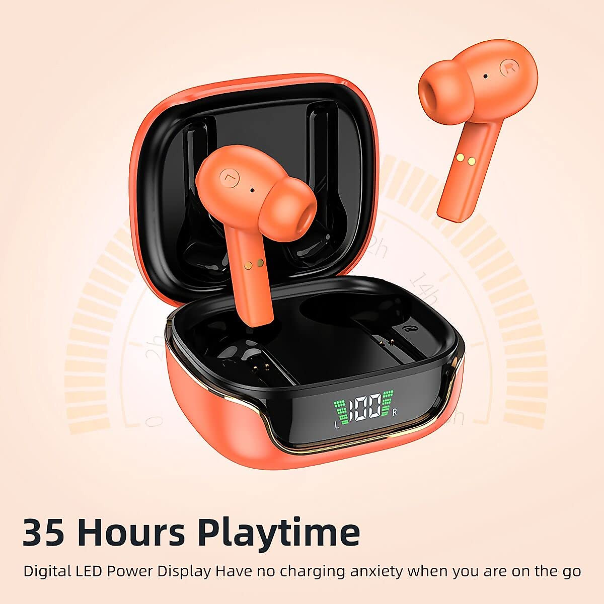 IDOERLEETEK Bluetooth Headphones Bluetooth Earbuds V5.3 Ture Wireless Earbuds, IPX7 Waterproof, 35 Hours Long Playtime Compatible with iPhone and Android (Orange)