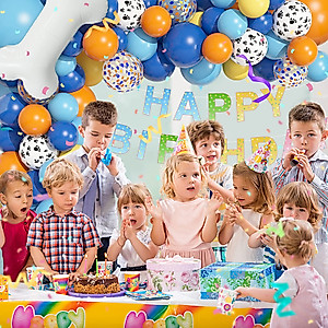 128Pcs Blue Birthday Party Supplies Balloons Garland Kit, Blue Orange Yellow White Bone Dog Paw Balloons Arch Banner for Baby Shower Girls and Boys Blue Theme Happy Birthday Party Decorations