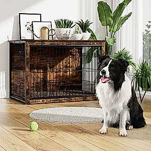 APPOLYN Dog Crate Furniture, Side End Table, Dog Crate Table with Two Doors, Wooden Indoor Dog Kennels Crates for Large Dogs Up to 65lb, 38.2"x25.6"x26.8", Vintage