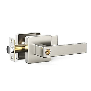 Roughshi Keyed Entry Lever, Door Lever Square Modern Exterior Lockset, Satin Nickel Finish Front Door Handle with Lock, Interior Door