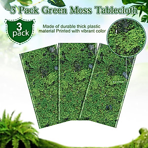 YIDAKO 3Pcs Green Moss Plastic Tablecloths Green Grass Green Leaf Table Cloth Disposable Rectangle Table Cover for Picnic Nature Forest Jungle Theme Party Decorations, 54 X 108inch