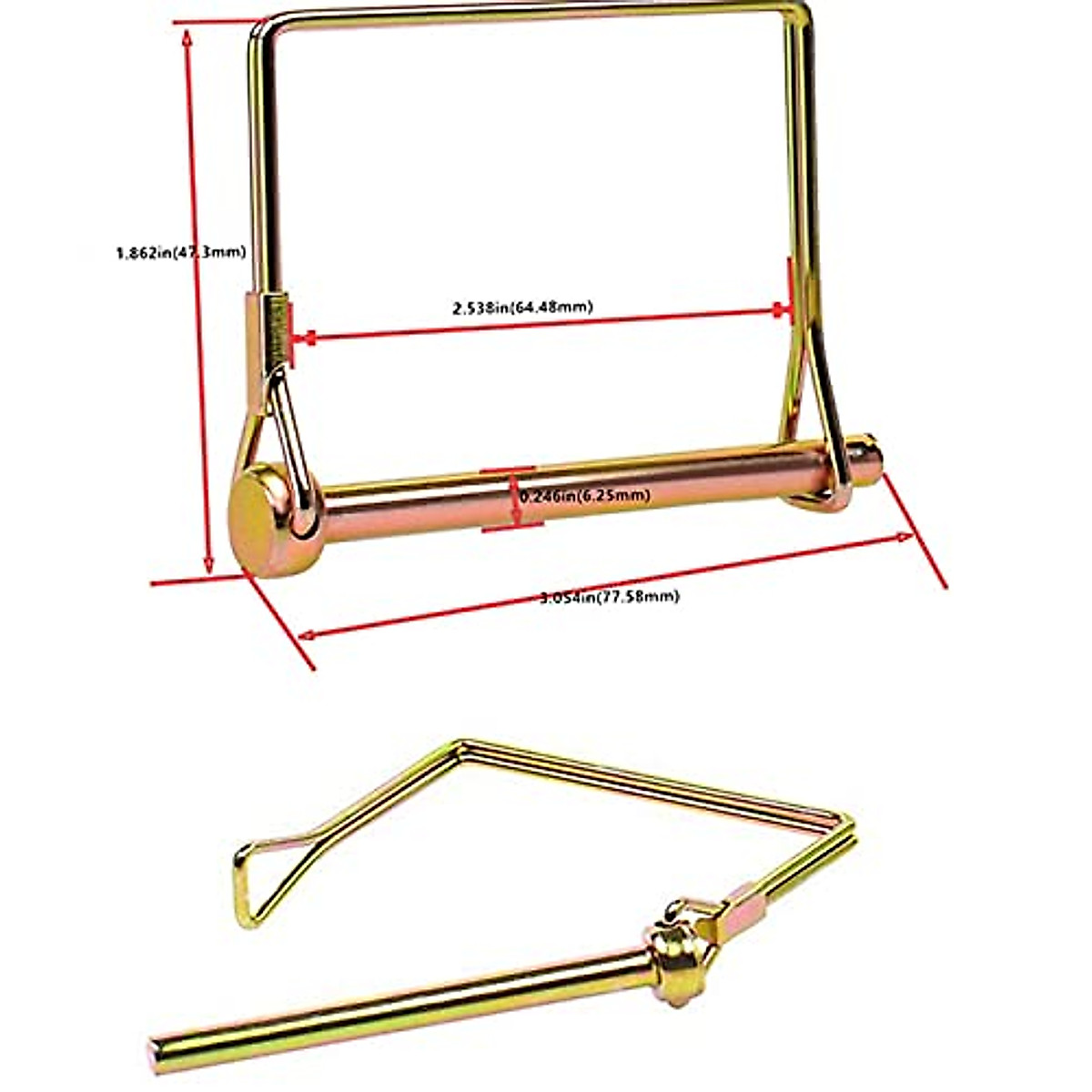 10 Pieces 1/4 Inch Wire Lock Pin, Trailer Coupler Pin,Hitch pin,Heavy Duty Safety Coupler Pin Shaft Locking Pin for Farm Trailers Wagons Lawn Garden(Square, Gold)