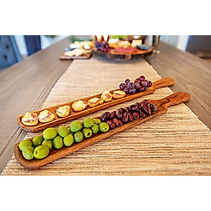 Karma Gifts, Acacia Wood Skinny Appetizer Trays Natural, Set of 2, Wood Charcuterie Platter for Wine, Cheese, Meat
