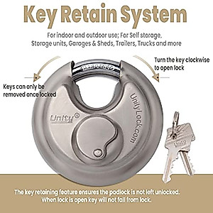 Unity Lock 2 3/4" 70mm Stainless Steel Discus Lock for Self Storage Unit Van Trailer Container, Multi Purpose Premium Manager Lock Same Keyed Alike (5)