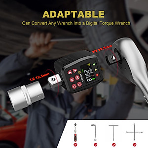 ANPUDS 1/2" Digital Torque Adapter, 12.5-250.8 Ft-lb/17-340 Nm, Digital Torque Wrench Converter with ±1% Accuracy, Preset Value, Data Storage, Buzzer & LED Indicators, 3/8'' & 1/4'' Adapters for Car