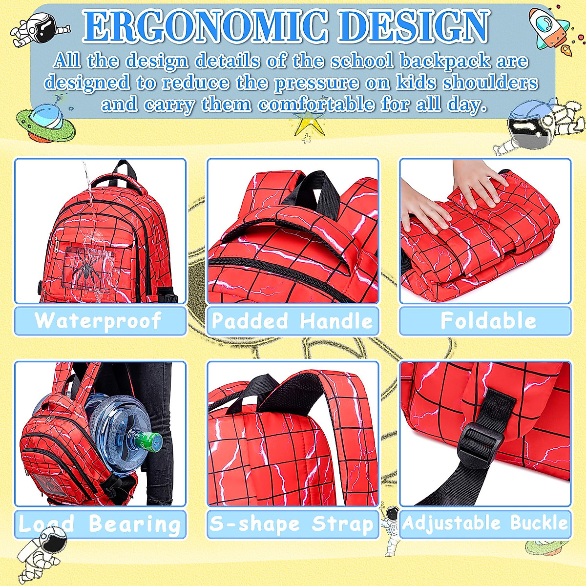 HotAdsFW Spider Backpack for Boys 4 5 6 7 8 9 Elementary Kids School Backpack Bookbag for Girls 8-10 School Bag for Kindergarten Primary Middle School