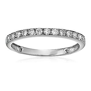 VIR JEWELS 1/5 carat (ctw) Diamond Wedding Anniversary Band for Women, Half Eternity Round Diamond Engagement Ring 14K White Gold Prong Set with Milgrain 0.20 cttw, Size 7