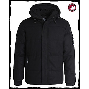 CANADA WEATHER GEAR Men's Wool Puffer Jacket Coat - Heavyweight Quilted Insulated Outerwear Parka (M-XXL), Size Large, Black