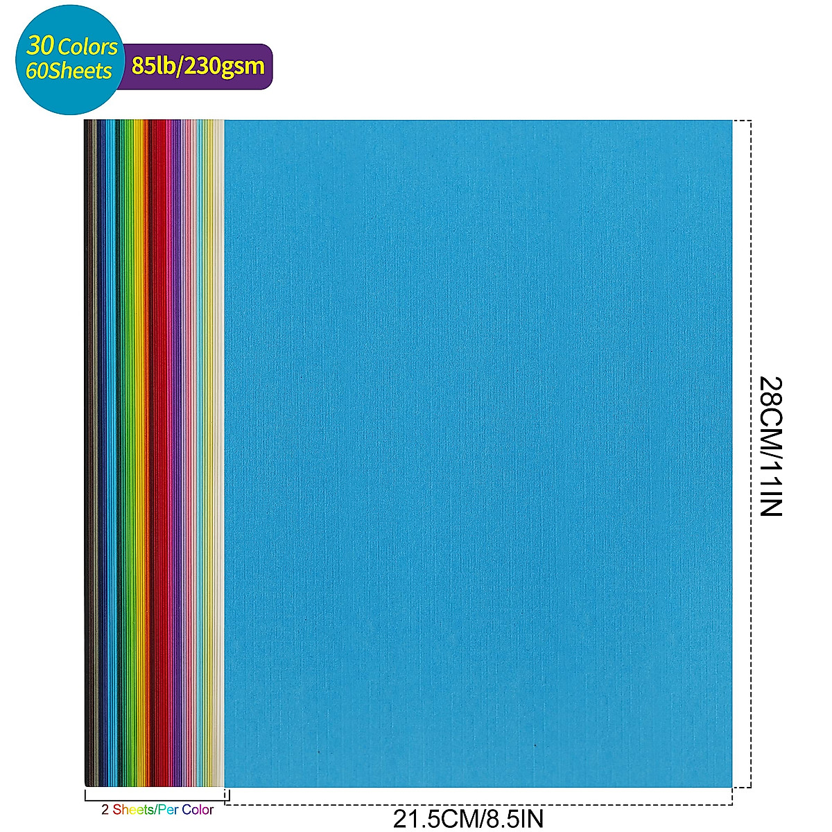 60 Sheets Textured Colored Cardstock - 8.5 x 11.0 inch / 30 Colors 85Ib 230gsm 21.6 x 27.9 cm Heavyweight Card Paper for DIY Card Art Paper Crafting Scrapbook Festive Decor UAP14